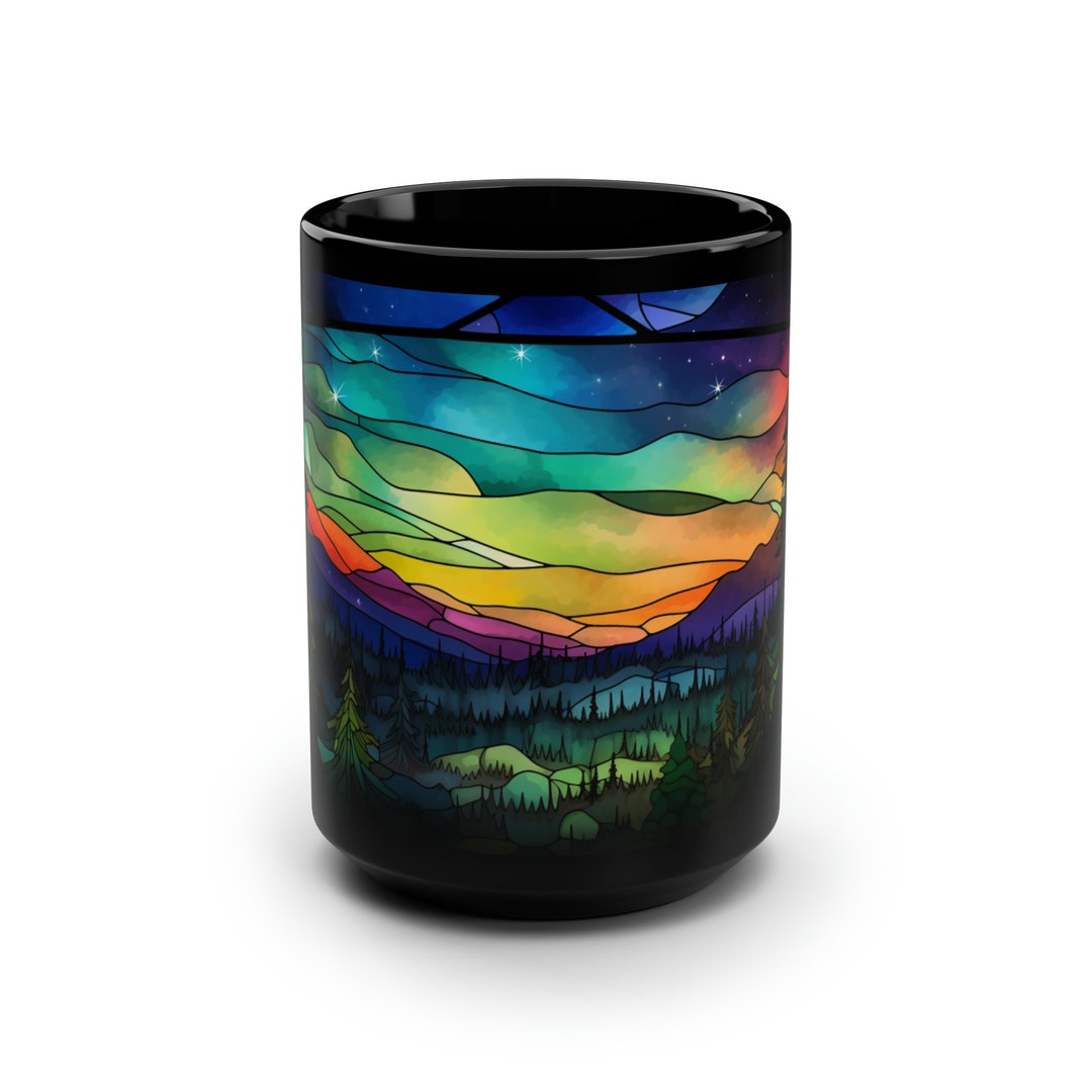 Aurora Borealis Mug, Northern Lights Mug, Stained Glass Art, Night ...
