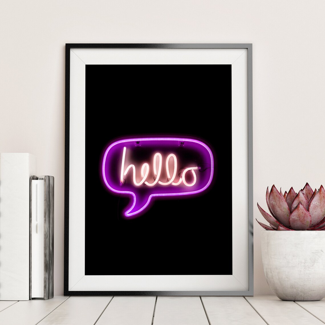 Hello Print, Neon, Wall Art, Wall Art Poster, Printable Digital ...