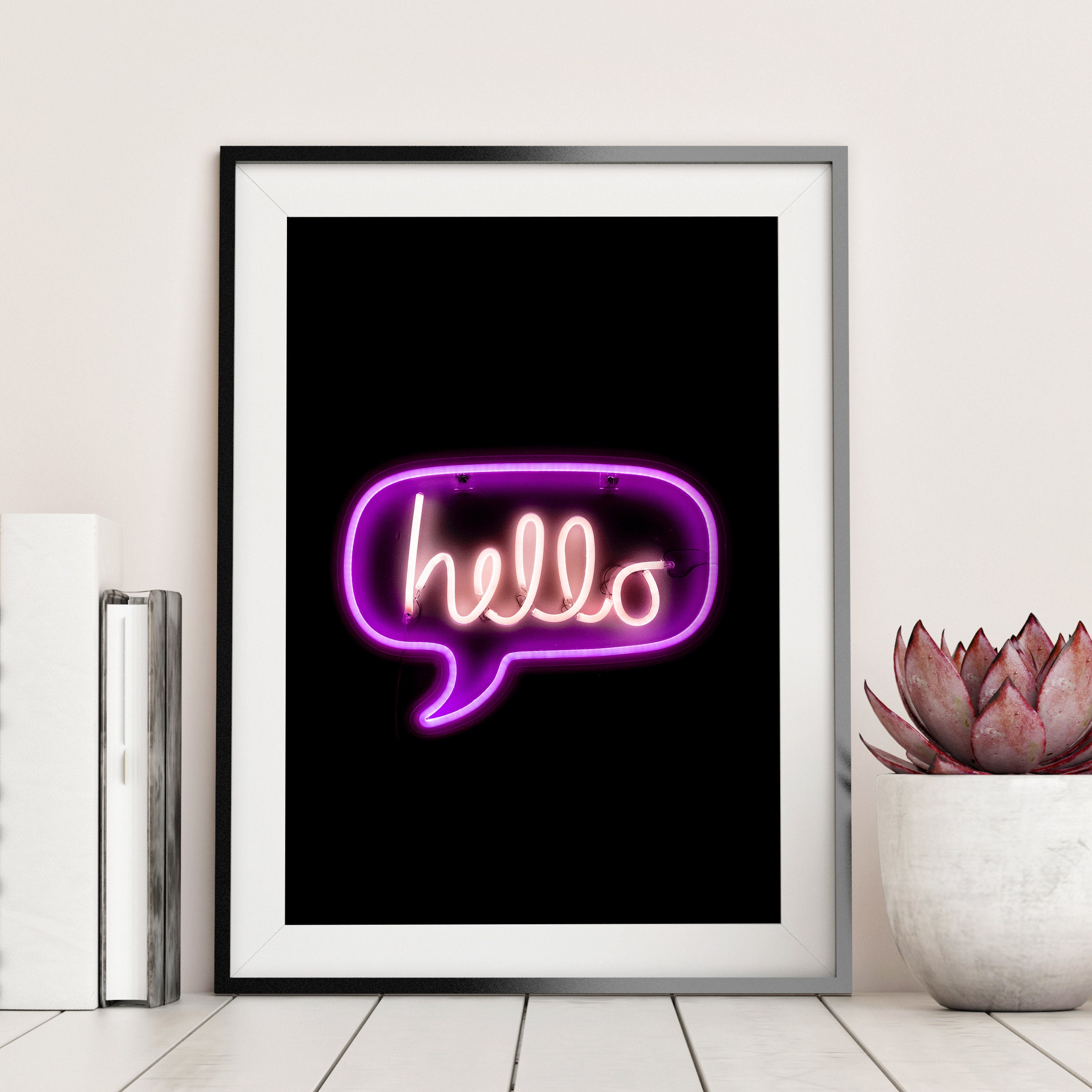 Hello Print, Neon, Wall Art, Wall Art Poster, Printable Digital ...