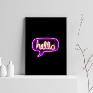 Hello Print, Neon, Wall Art, Wall Art Poster, Printable Digital ...