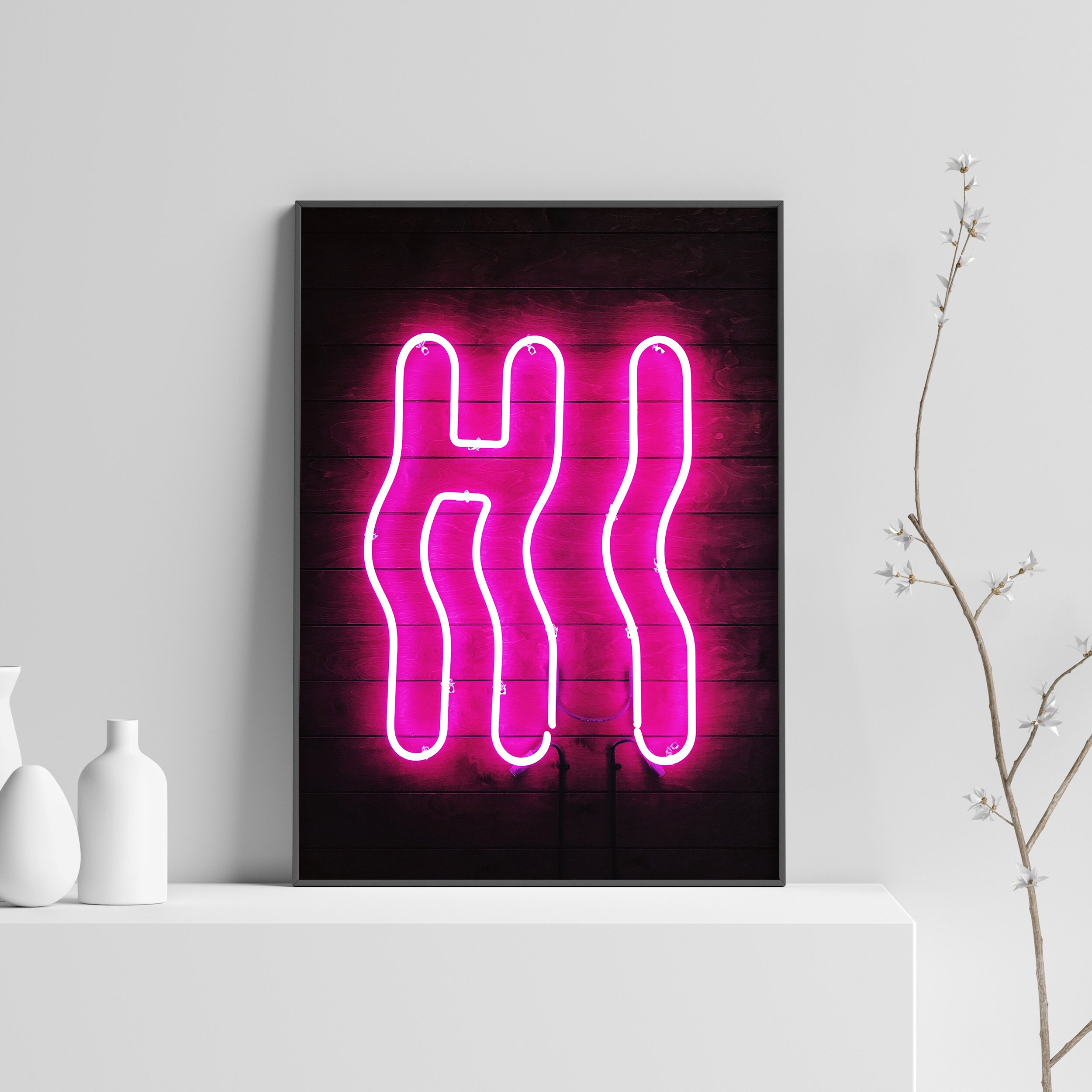 Hi Print, Neon, Wall Art, Wall Art Poster, Printable Digital Download ...