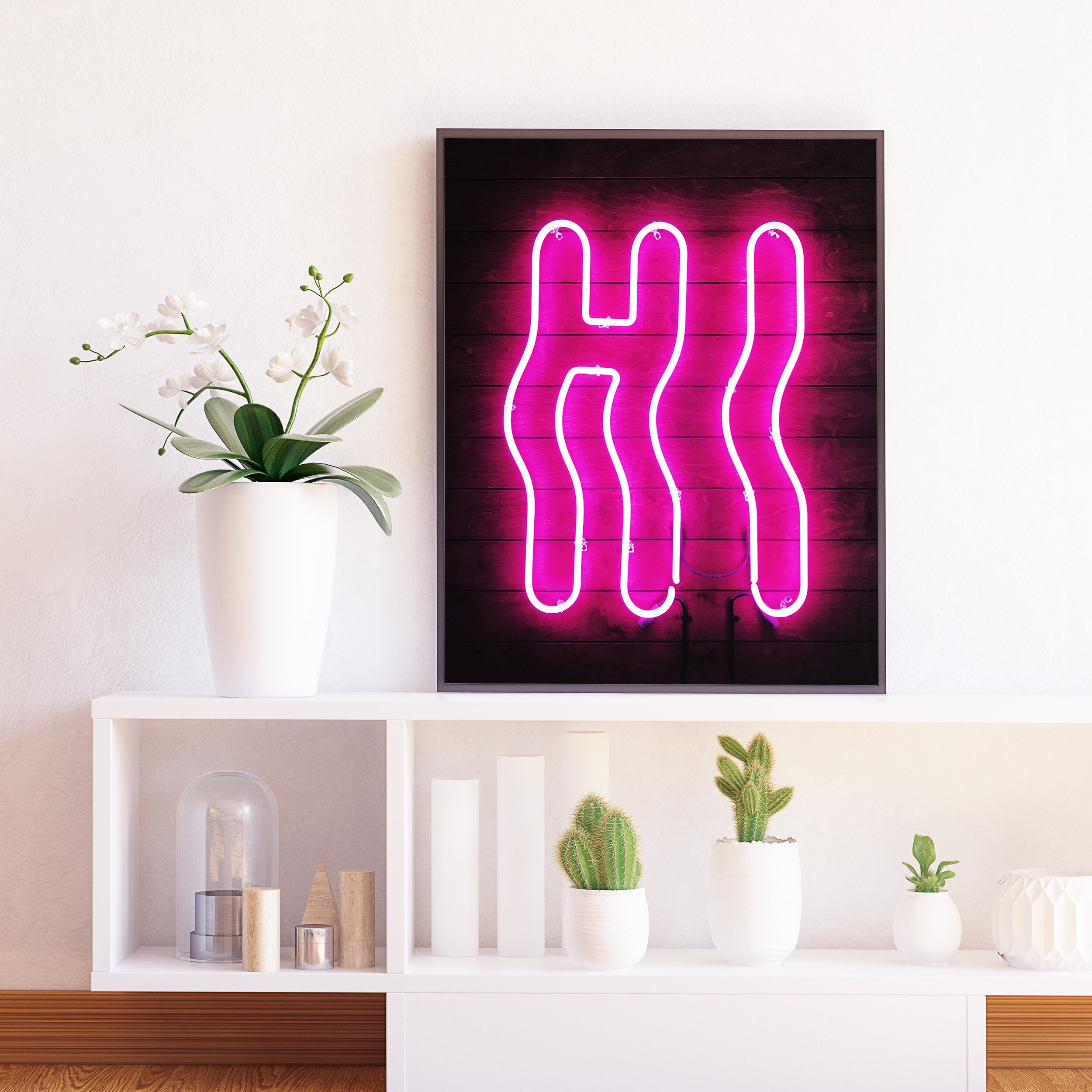 Hi Print, Neon, Wall Art, Wall Art Poster, Printable Digital Download ...