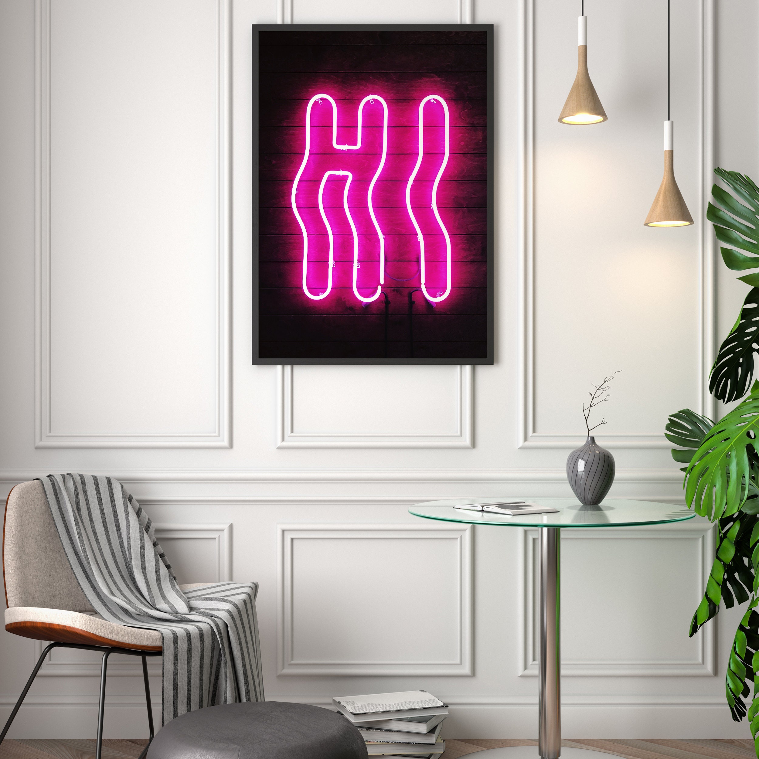 Hi Print, Neon, Wall Art, Wall Art Poster, Printable Digital Download ...