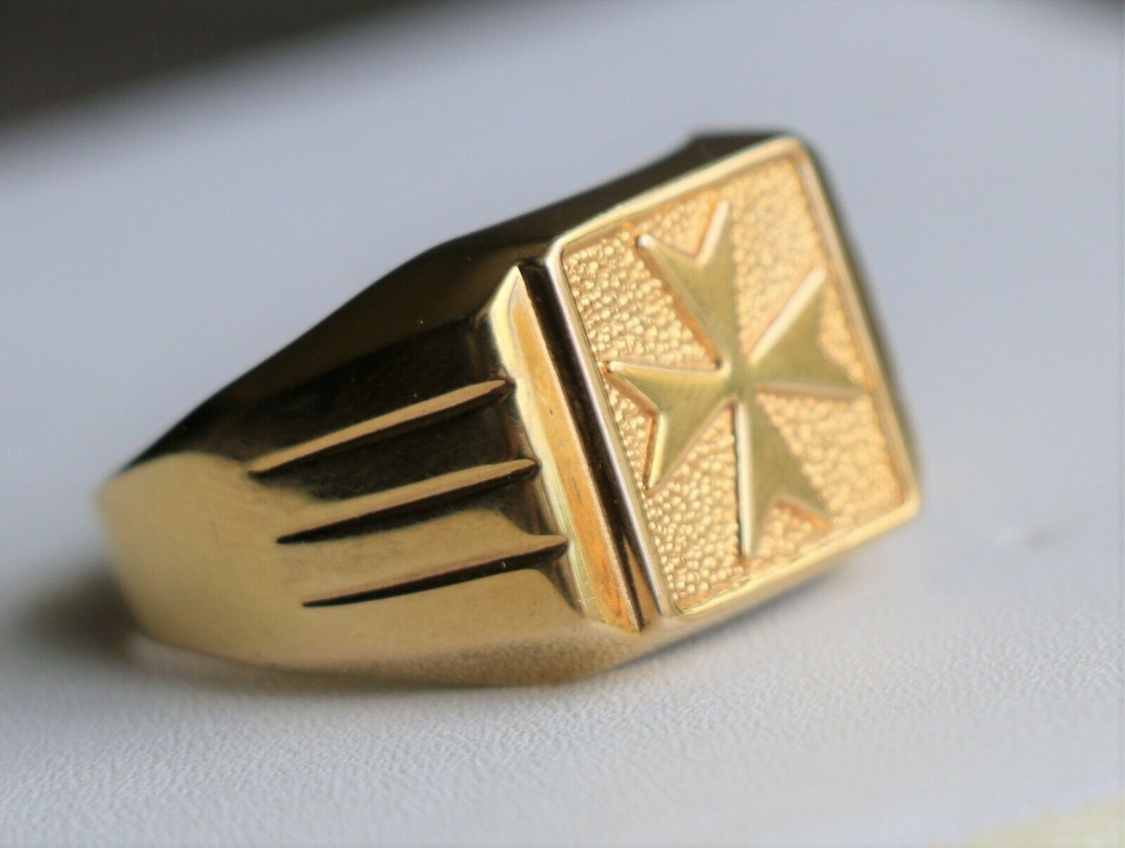 Gold Plated Maltese Cross Solid Signet Ring Templar Knights of Malta ...