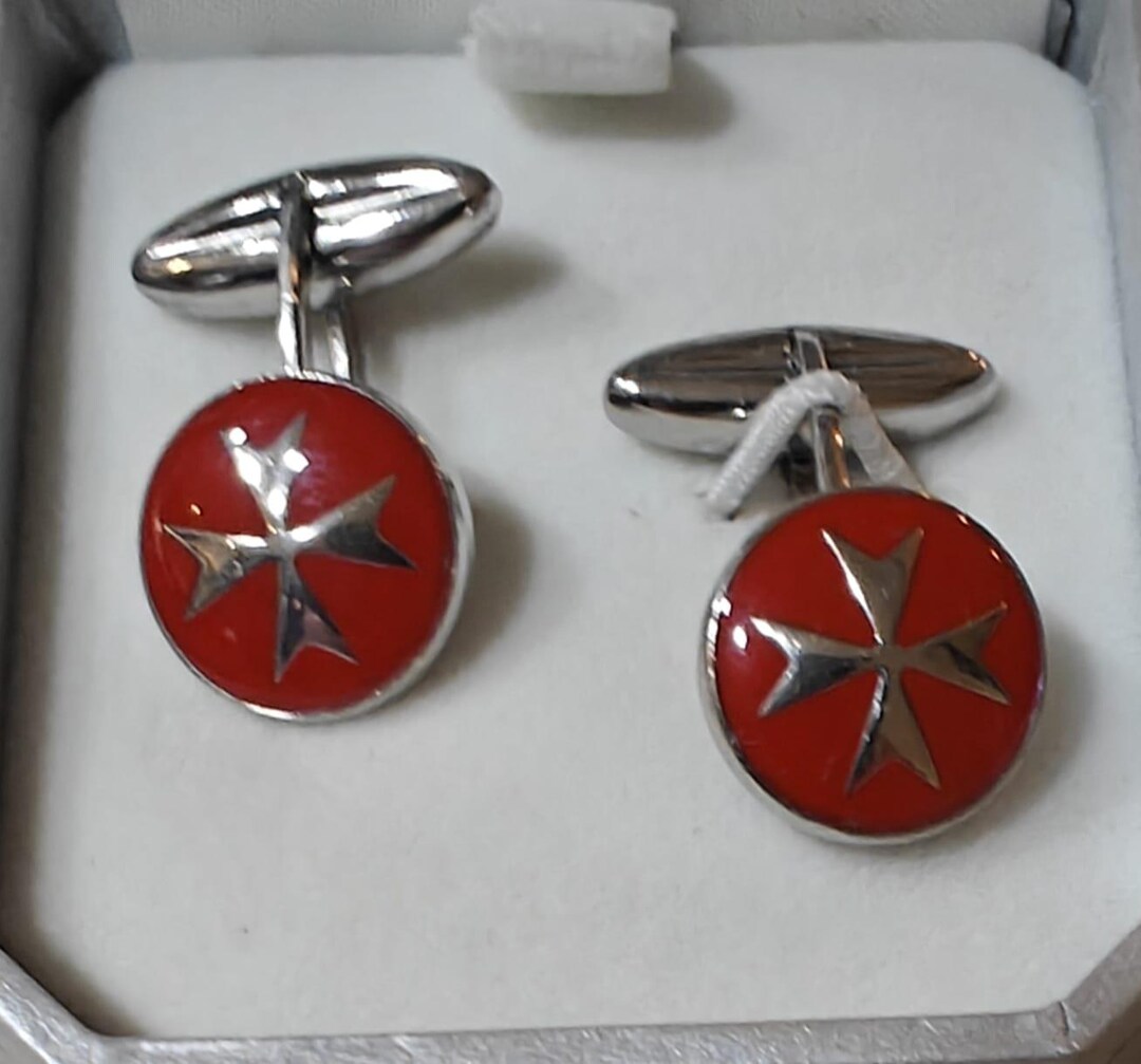 925 Sterling Silver Maltese Cross Solid Round Cufflinks With Black/blue ...