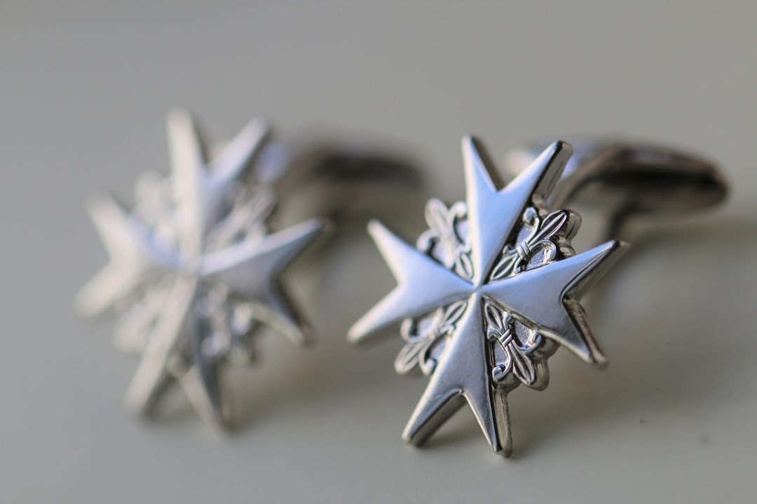 925 Sterling Silver Maltese Cross Solid Cufflinks Fleur De Lys Emleb ...
