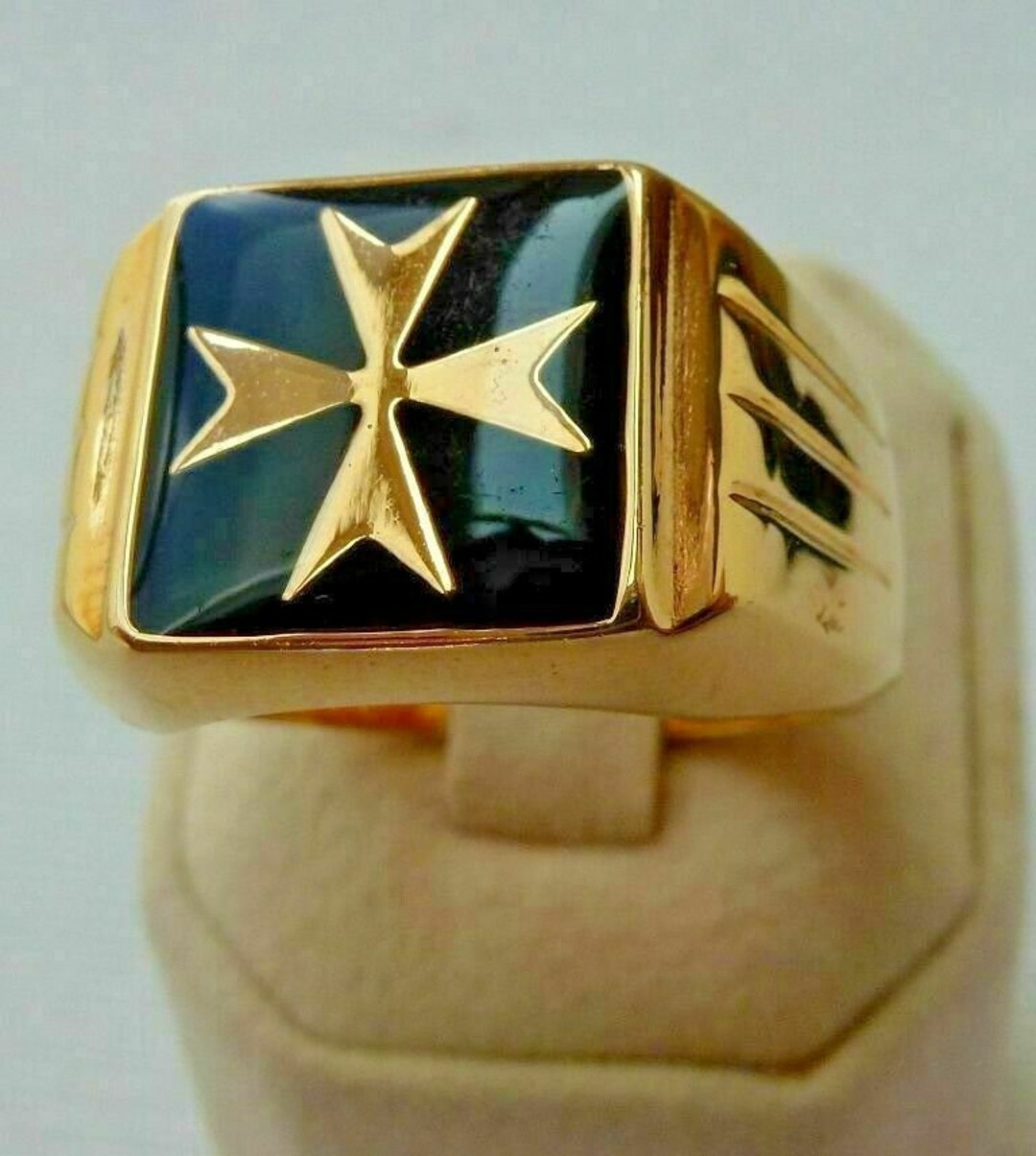 Gold Plated Order of St.john Maltese Cross Solid Square Signet Ring Men ...