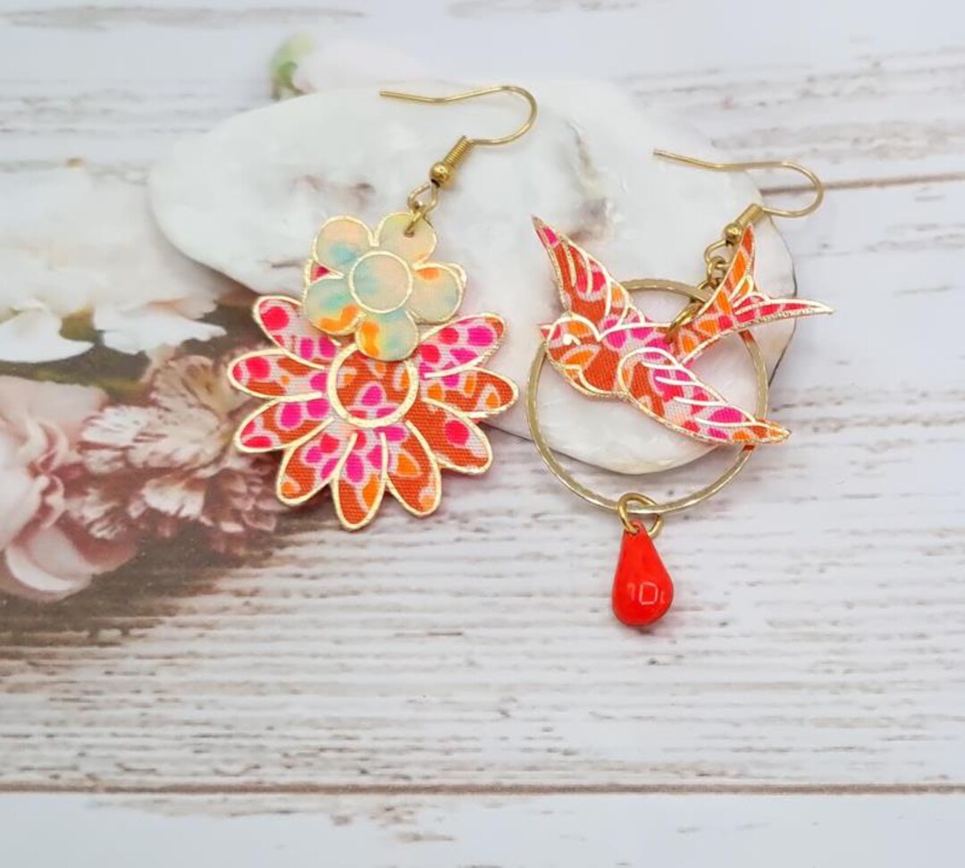 Mismatched Asymmetrical Swallow Bird and Flower Earrings in Petit Pan ...