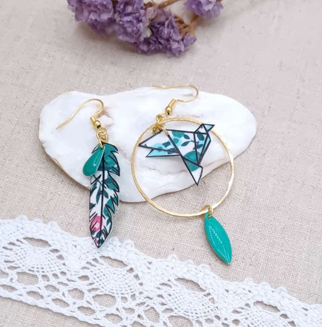 Mismatched Asymmetrical Bird and Feather Earrings in Liberty of London ...