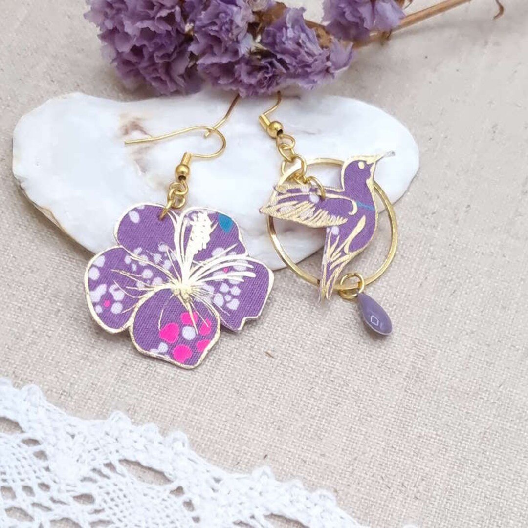 Asymmetrical Mismatched Hummingbird Bird and Hibiscus Flower - Etsy