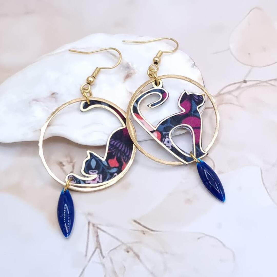 Mismatched Asymmetrical Cat Earrings in Liberty of London Persephone ...