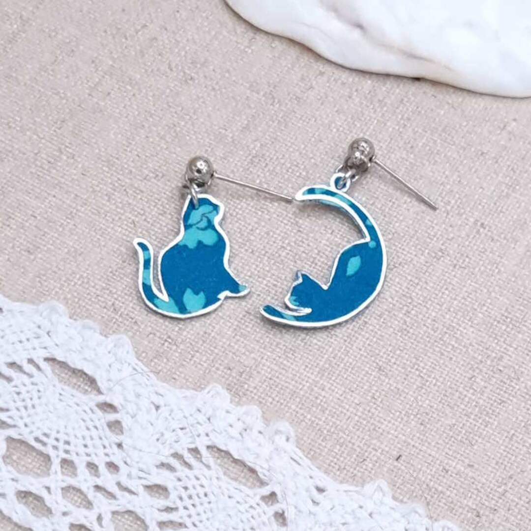 Very Small Asymmetrical Mismatched Cat Earrings in Liberty of London ...