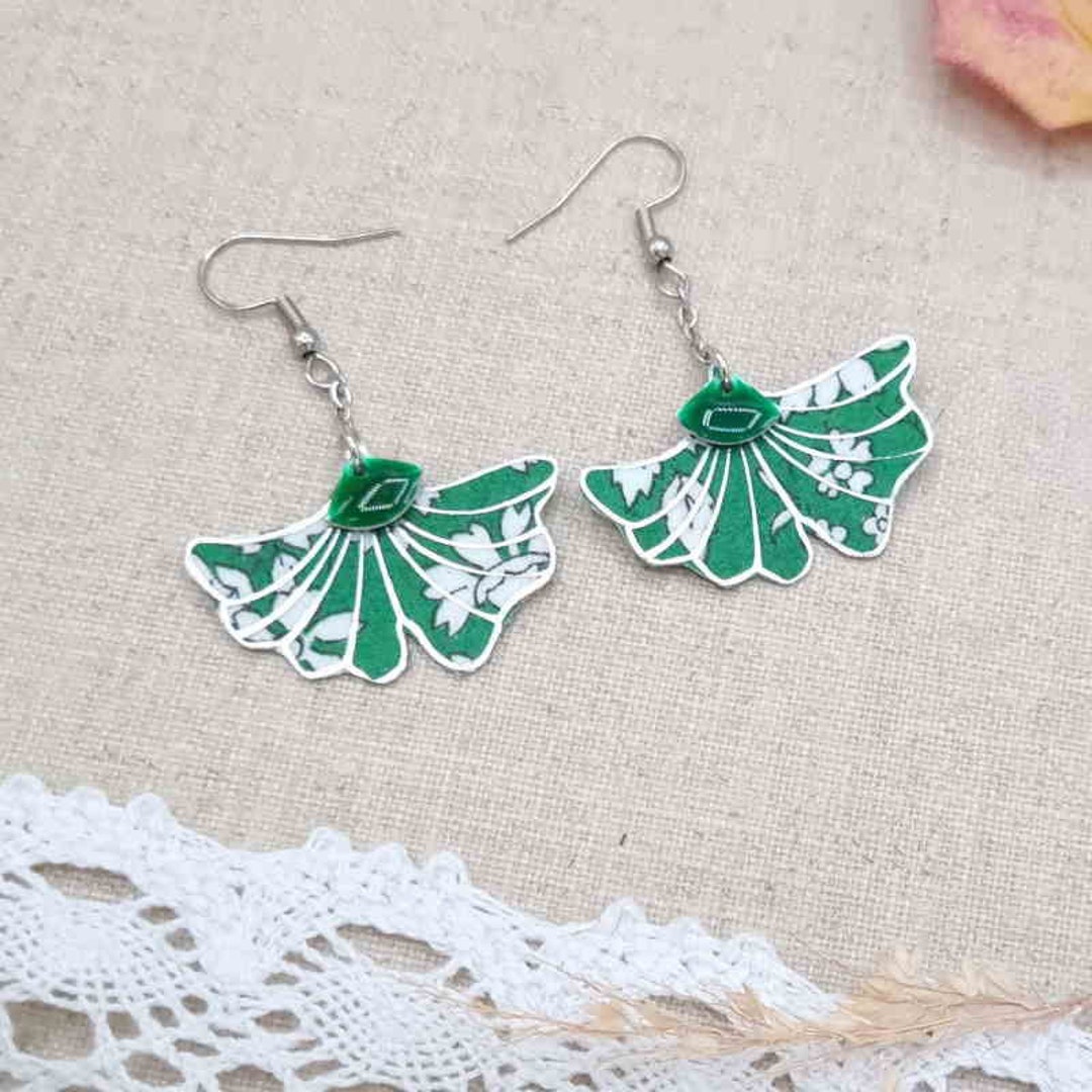 Liberty of London Capel Emerald Cotton Fabric Ginkgo Flower Earrings ...