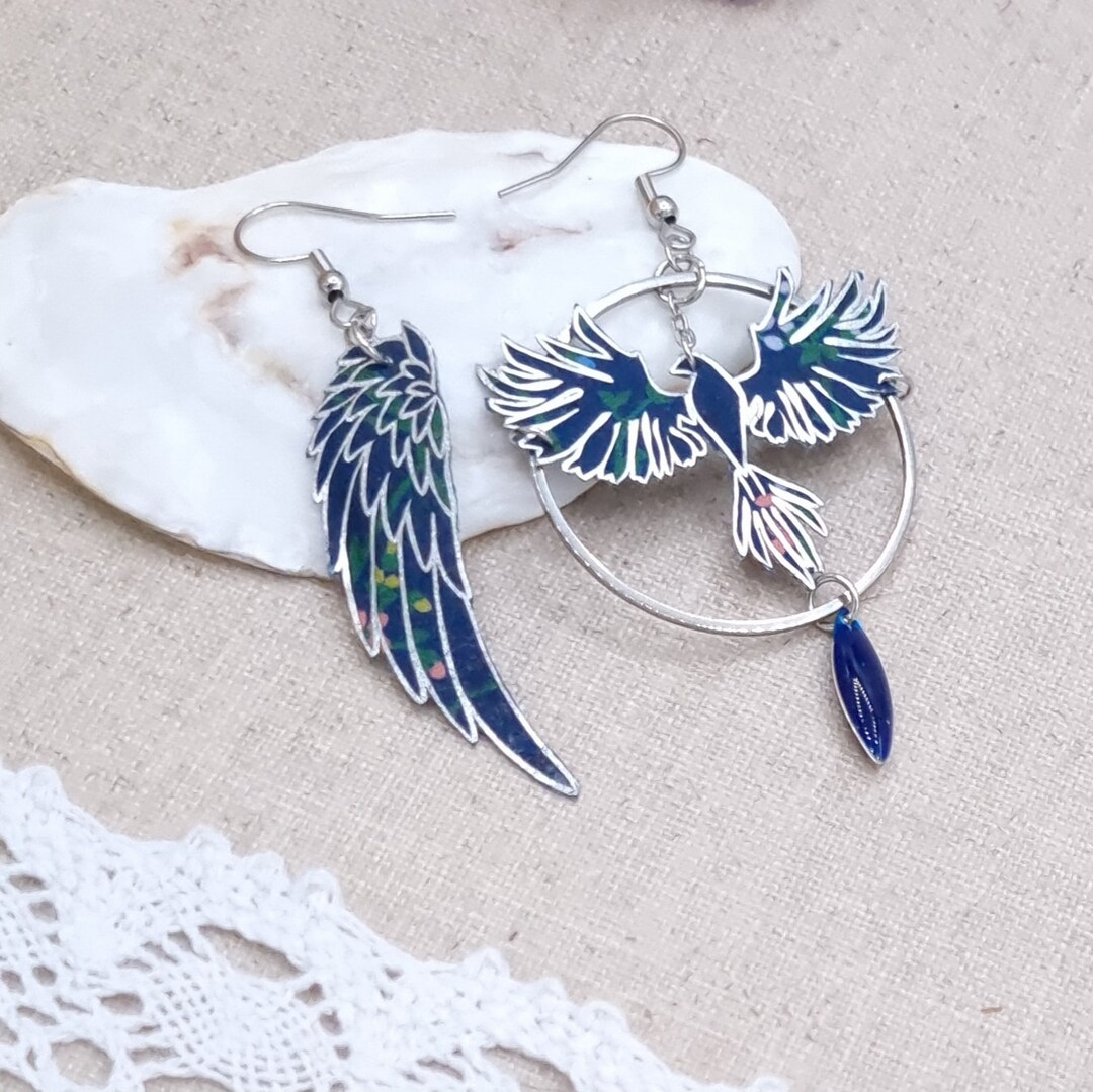 Phoenix Asymmetrical Mismatched Earrings and Wing in Erica Navy Liberty ...