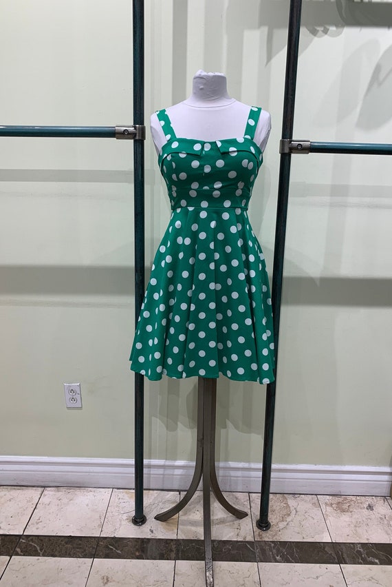 Eva Rose Green & White Polka Dot Fit and Flare Pinup Back-Tie | Etsy