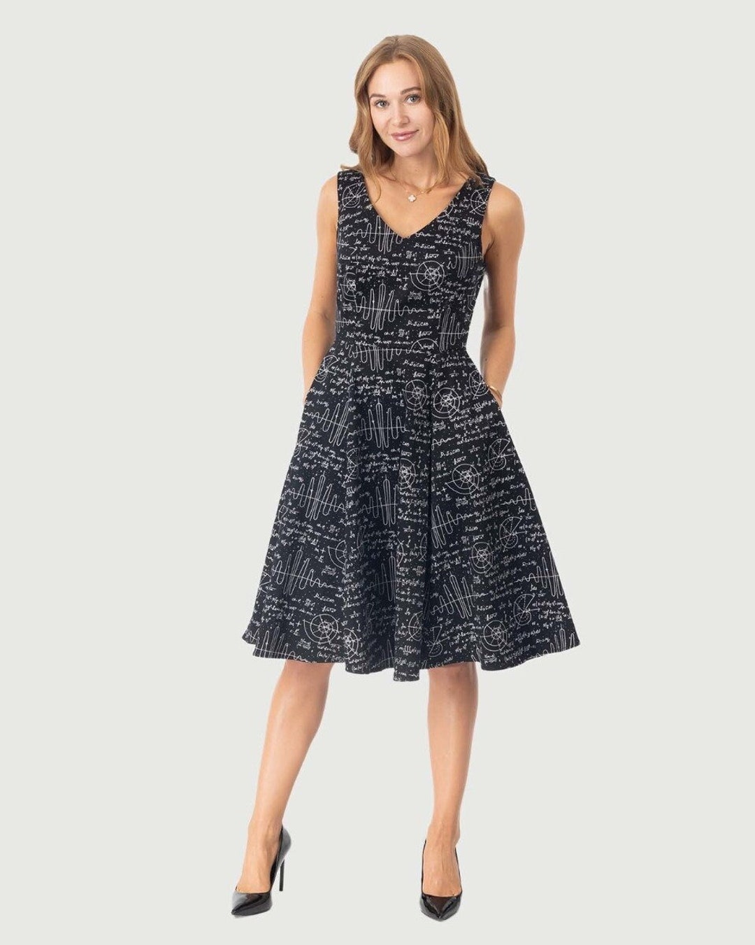 Eva Rose Mathematics Print V-neck Fit and Flare Dress With - Etsy