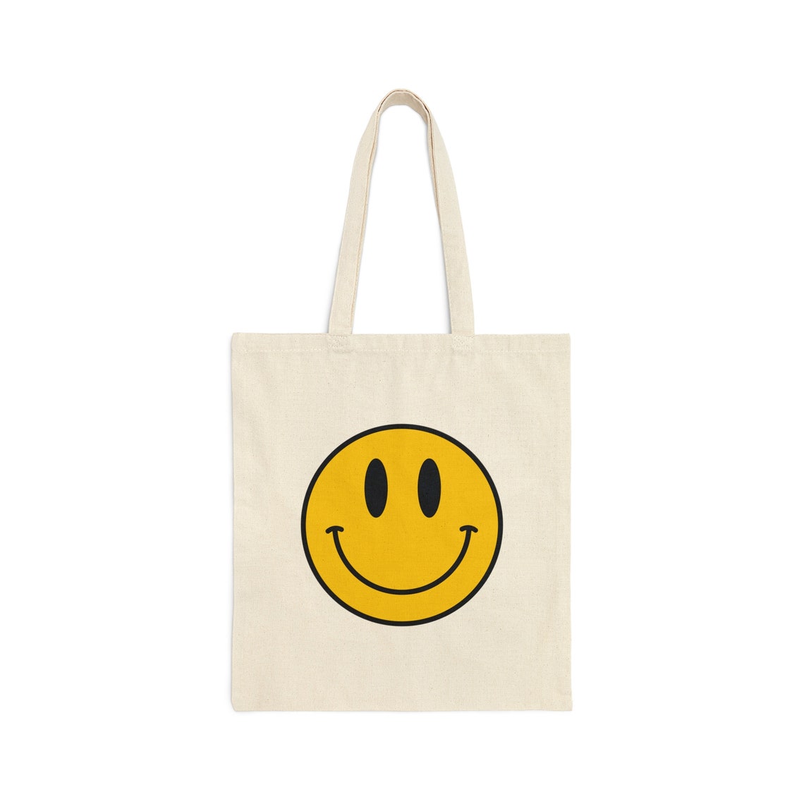 Smiley Face Cotton Canvas Tote Bag - Happy Vibes Spread Joy Wherever ...