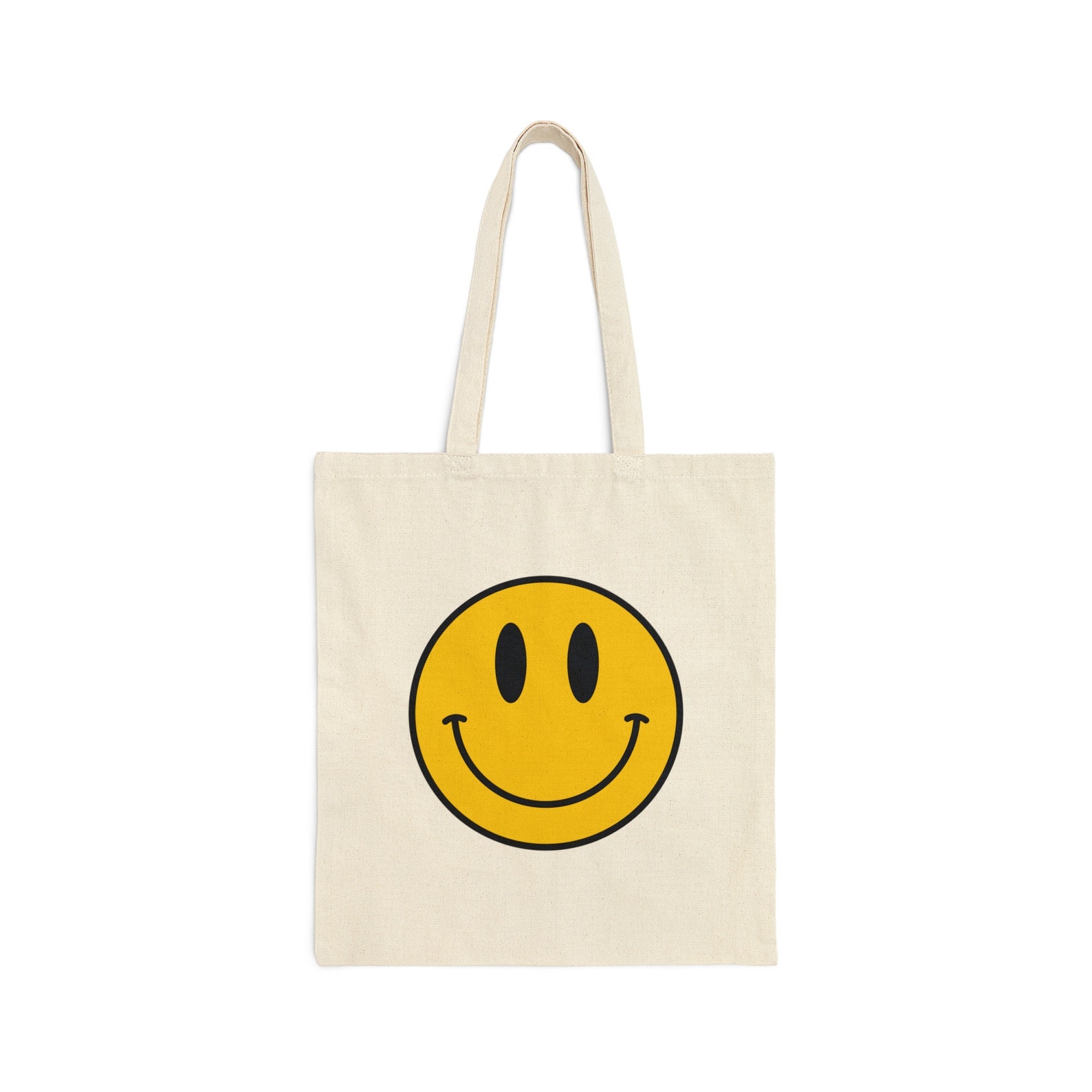 Smiley Face Cotton Canvas Tote Bag - Happy Vibes Spread Joy Wherever ...