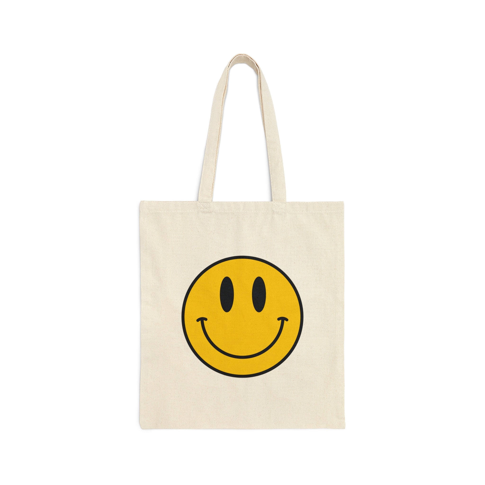 Smiley Face Cotton Canvas Tote Bag - Happy Vibes Spread Joy Wherever ...