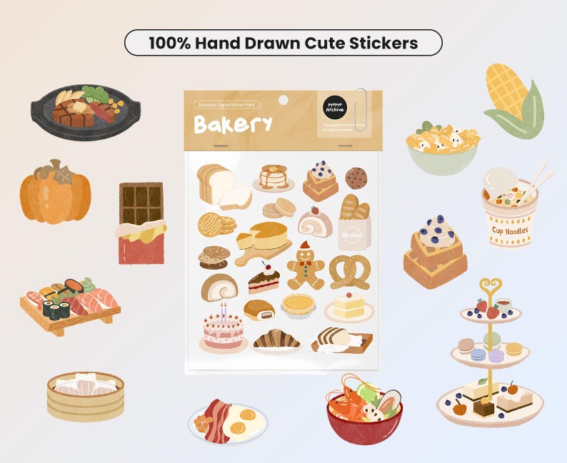 Cute Hand-drawn Food Stickers for Goodnotes Food Journal Meal Planner ...