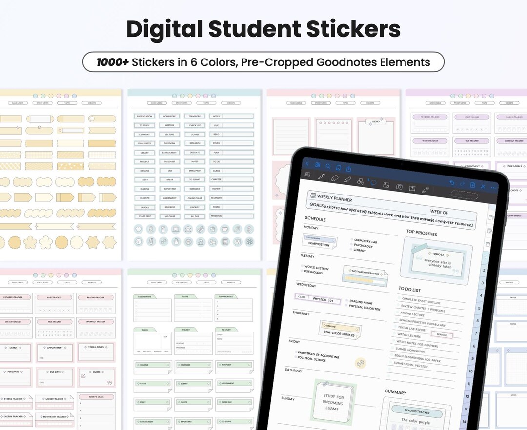 Digital Stickers for Goodnotes Study Planner Pre-cropped Academic ...