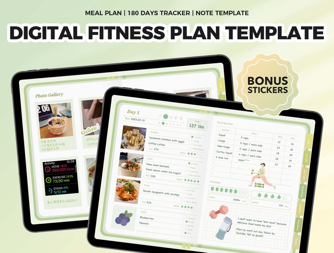 Digital Fitness Planner | 180 Days Tracker | Hyperlinked Goodnotes ...