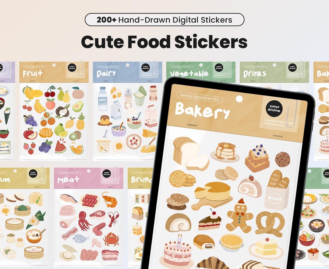 Cute Hand-drawn Food Stickers for Goodnotes Food Journal Meal Planner ...