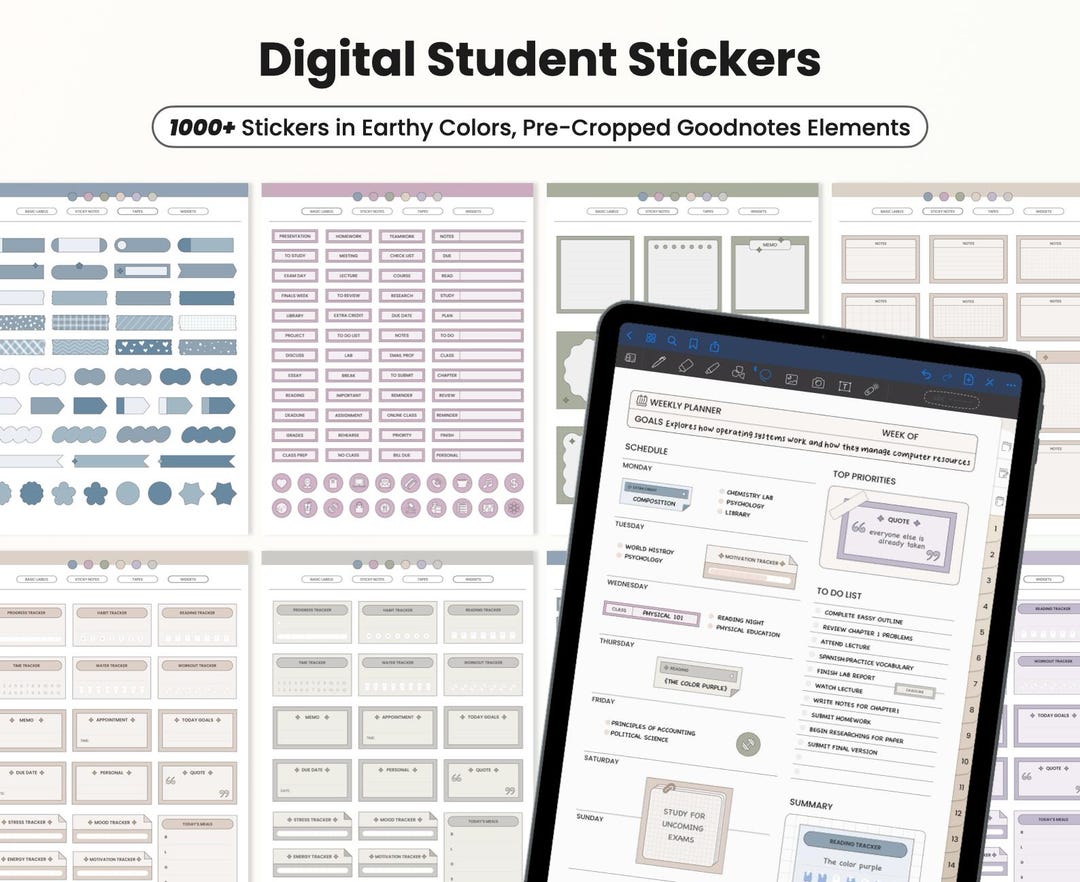 Digital Stickers for Goodnotes Study Planner Pre-cropped Academic ...