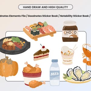 Cute Pre-cropped Food Digital Sticker Book for Goodnotes Elements ...