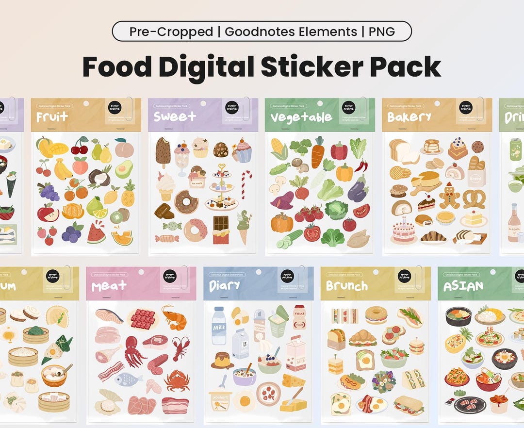 Cute Pre-cropped Food Digital Sticker Book for Goodnotes Elements ...