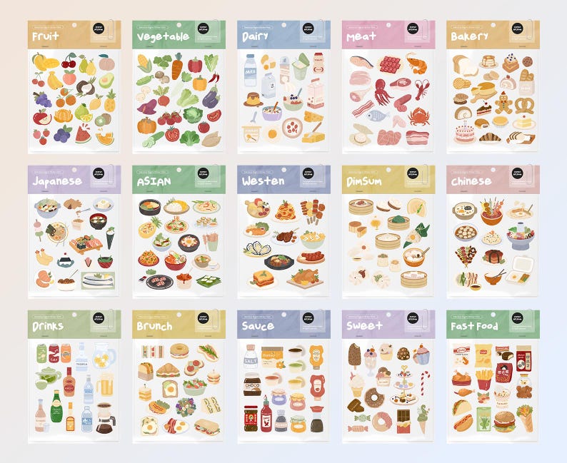Cute Hand-drawn Food Stickers for Goodnotes Food Journal Meal Planner ...