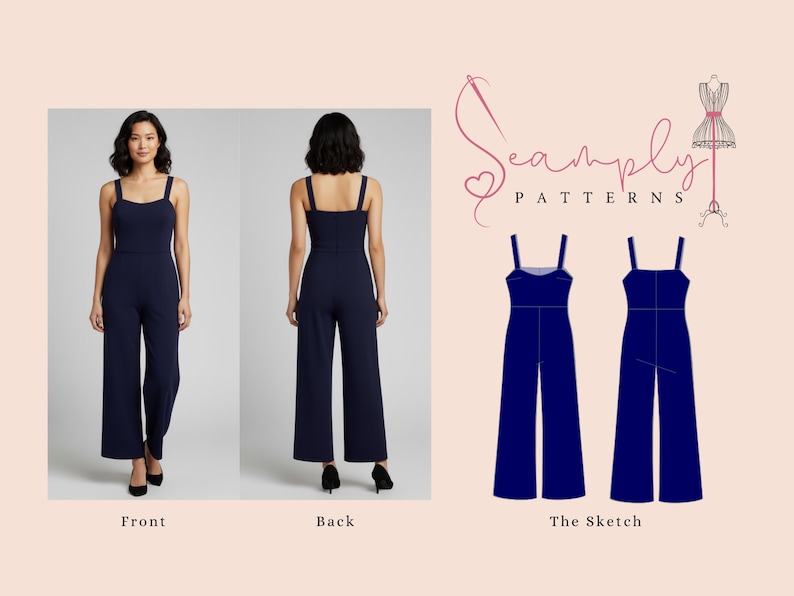 Wide Leg Jumpsuit Sewing Pattern With Straps: Women's Sizes 0-30 (PDF ...