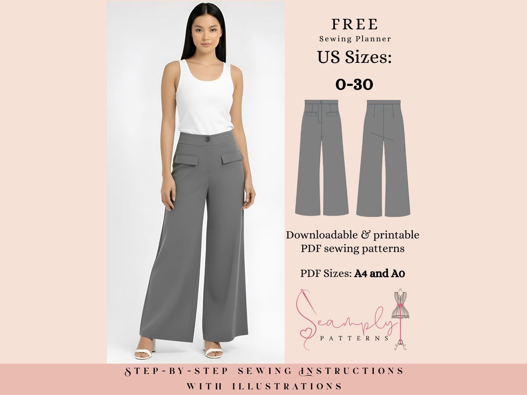 Women's Wide Leg Ankle Pants | Downloadable Sewing Pattern PDF File ...