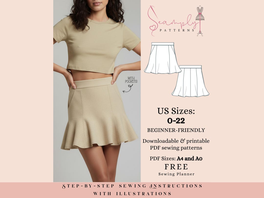 Micro Mini Trumpet Skirt Sewing Pattern | Women's Size 0-22 (PDF) - Etsy
