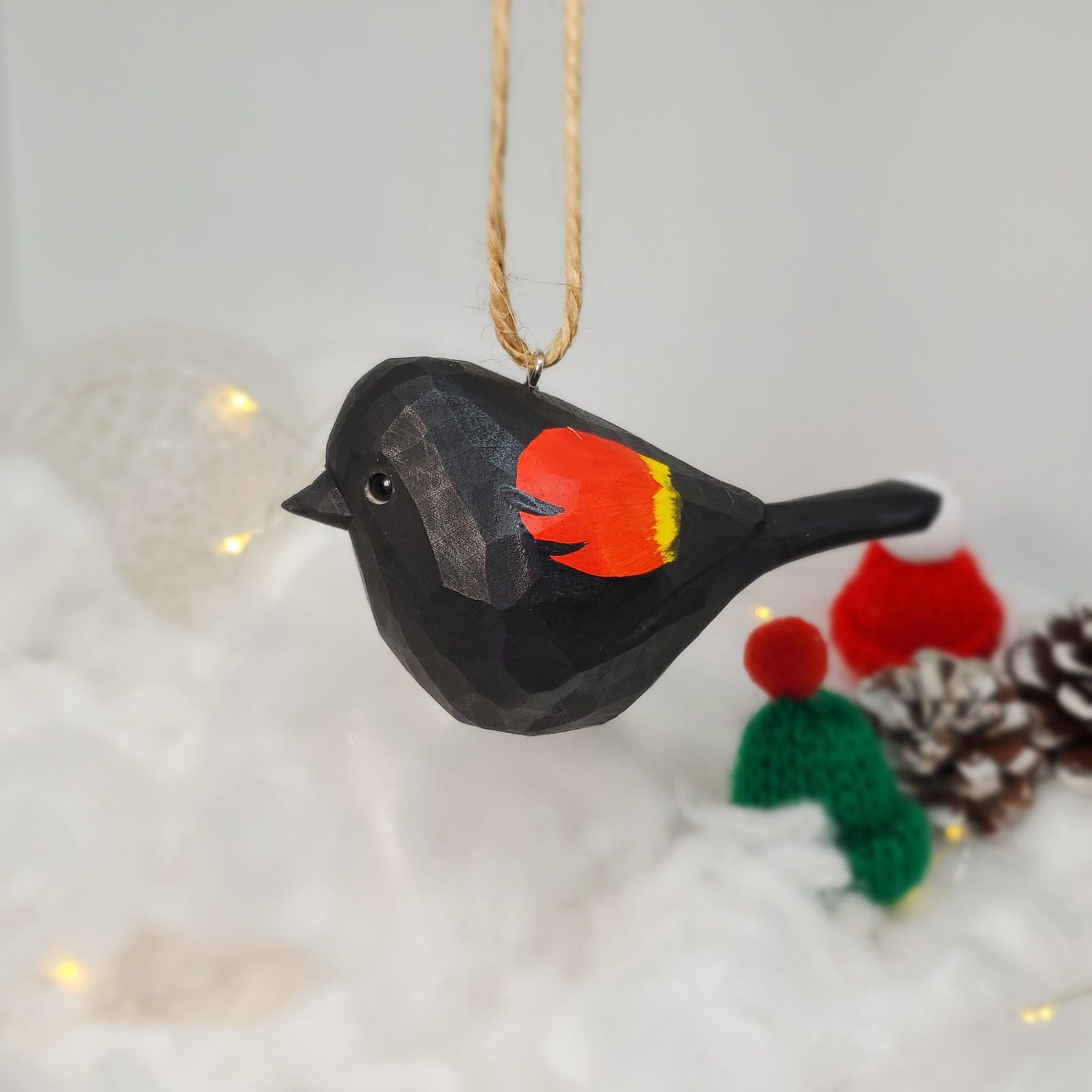 Red-winged Blackbird Hanging Decor Wooden Hand Carved Painted Bird ...