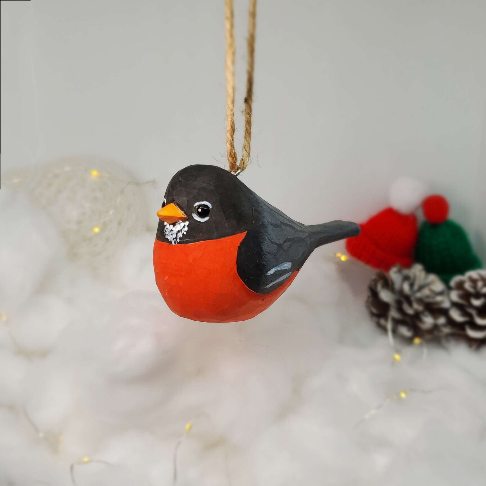 America Robin Hanging Christmas Ornaments Wooden Hand Carved Painted ...