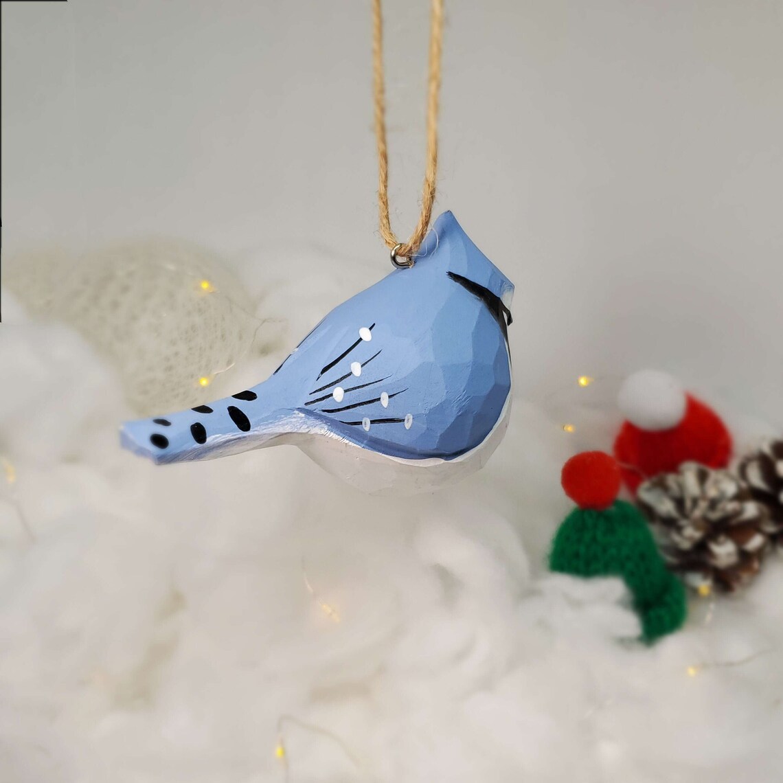 Blue Jay Hanging Christmas Ornaments Wooden Hand Carved Painted Bird - Etsy