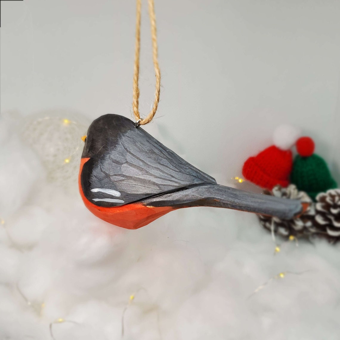 America Robin Hanging Christmas Ornaments Wooden Hand Carved Painted ...