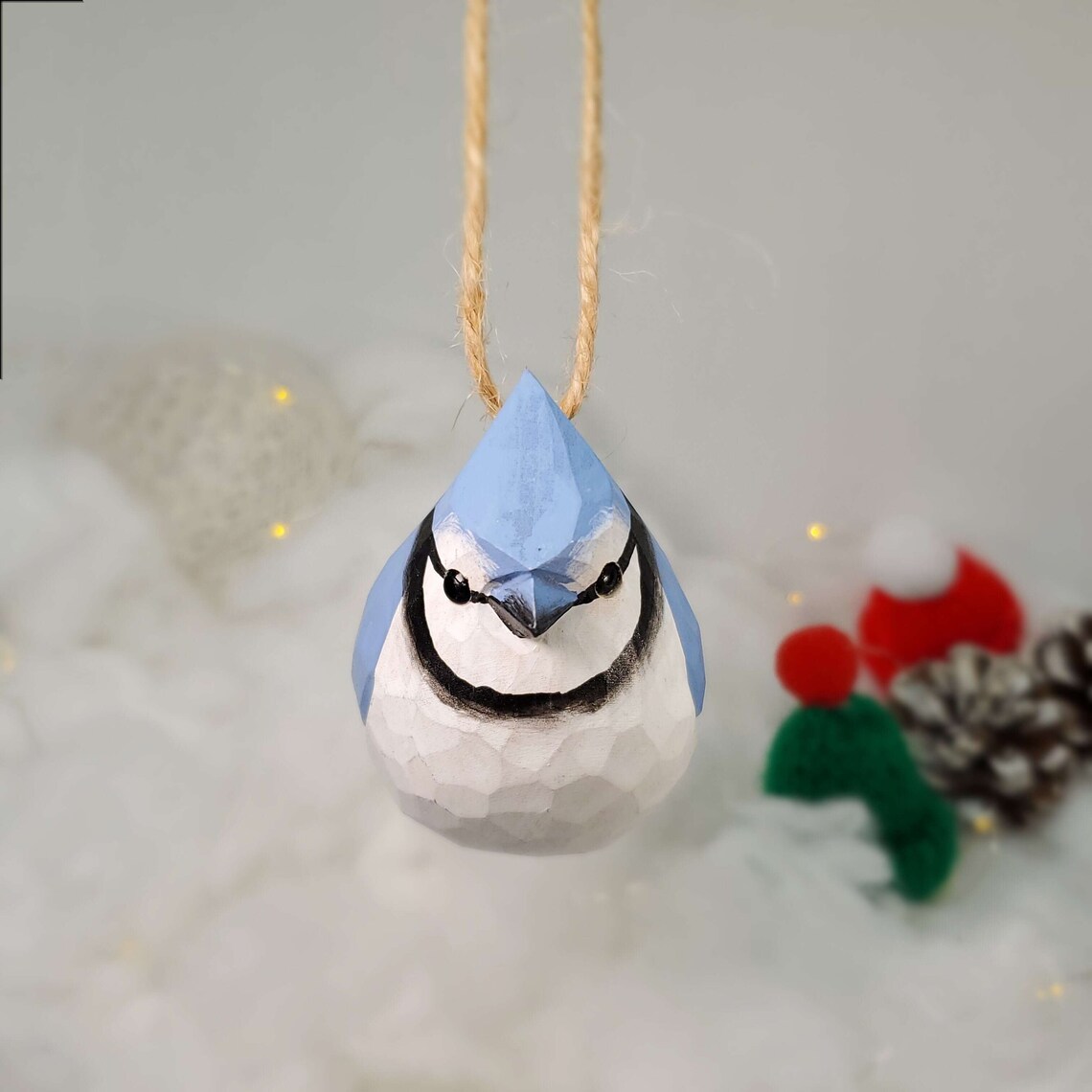 Blue Jay Hanging Christmas Ornaments Wooden Hand Carved Painted Bird - Etsy