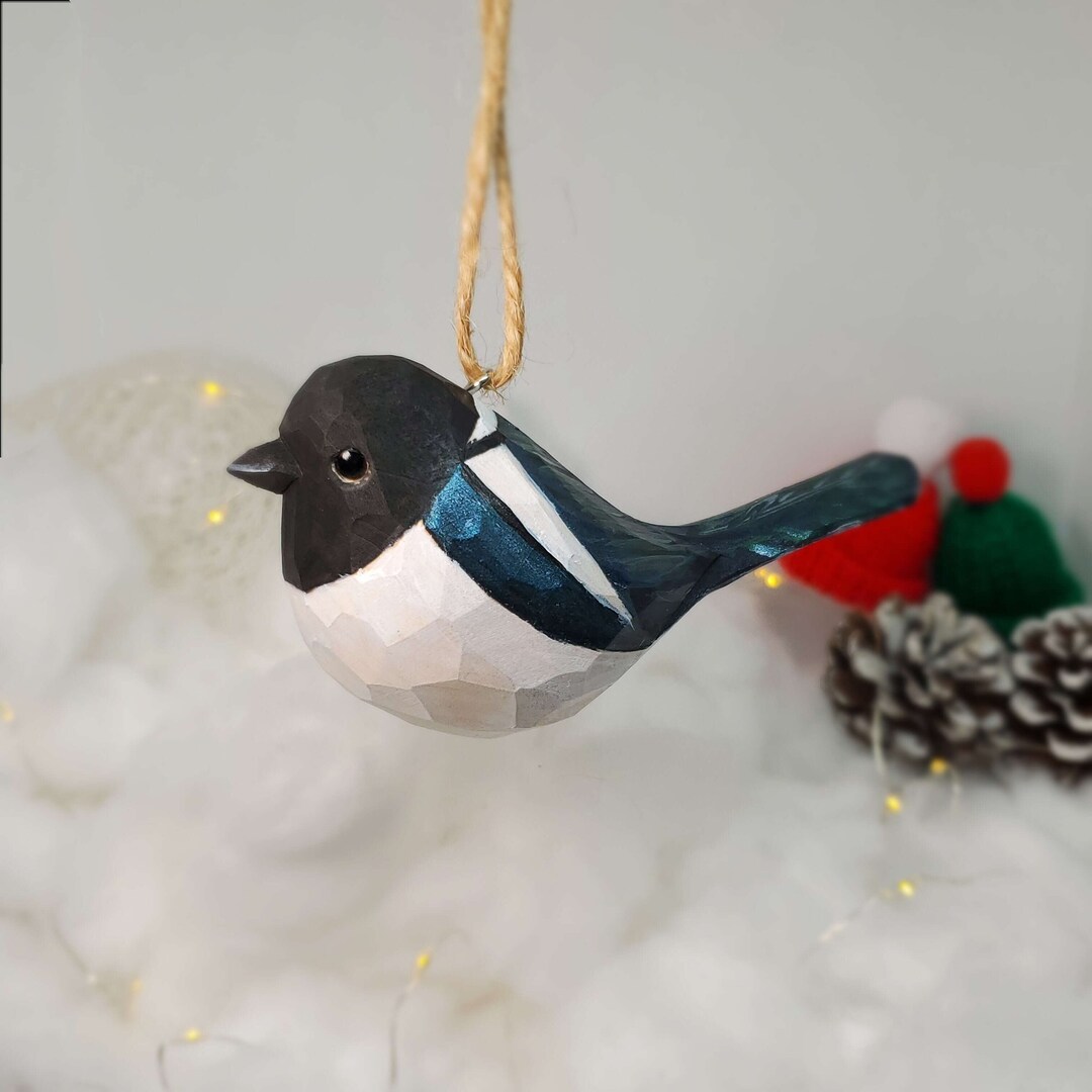 Hand-carved Wooden Magpie Christmas Ornament: Woodland Bird Decor - Etsy