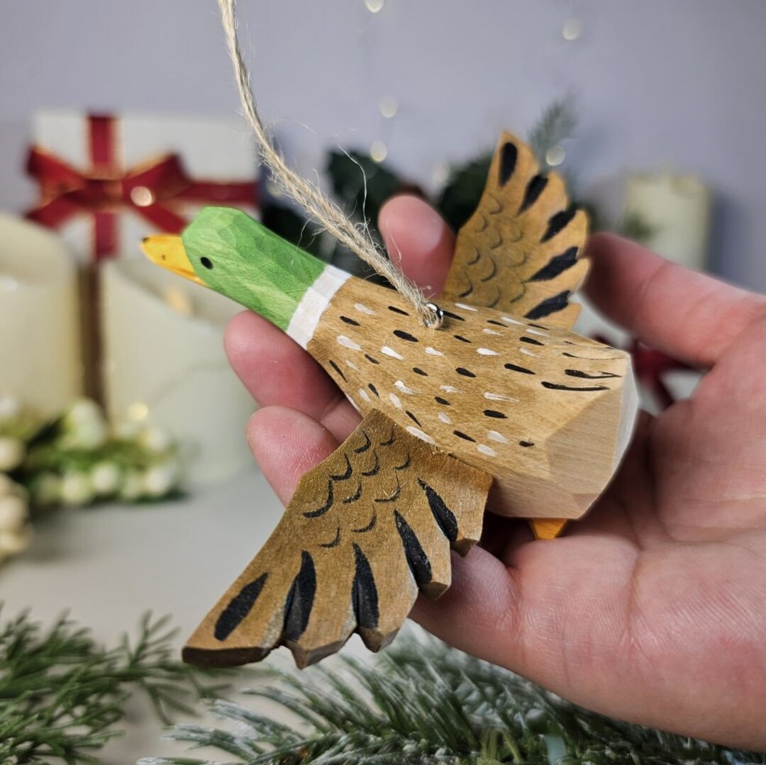 Handcrafted Mallard Duck Wooden Christmas Tree Ornaments | Rustic ...