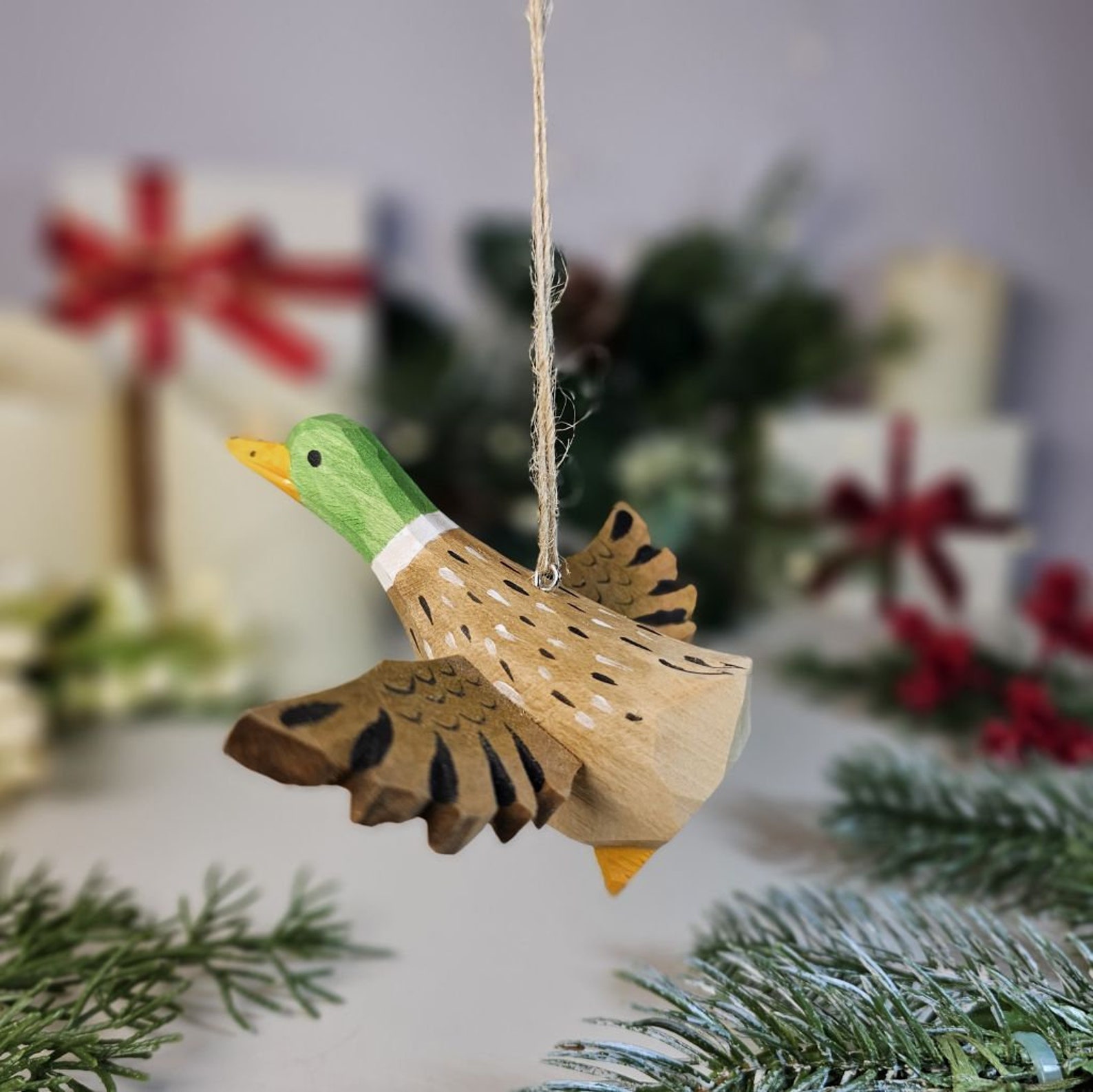 Handcrafted Mallard Duck Wooden Christmas Tree Ornaments | Rustic ...