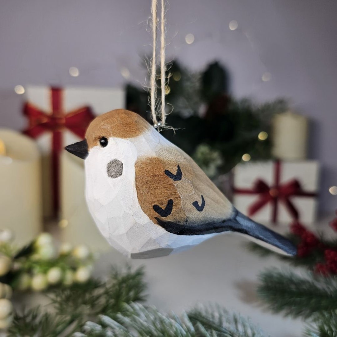 Sparrow Wooden Hanging Christmas Tree Ornaments - Handcrafted Rustic ...