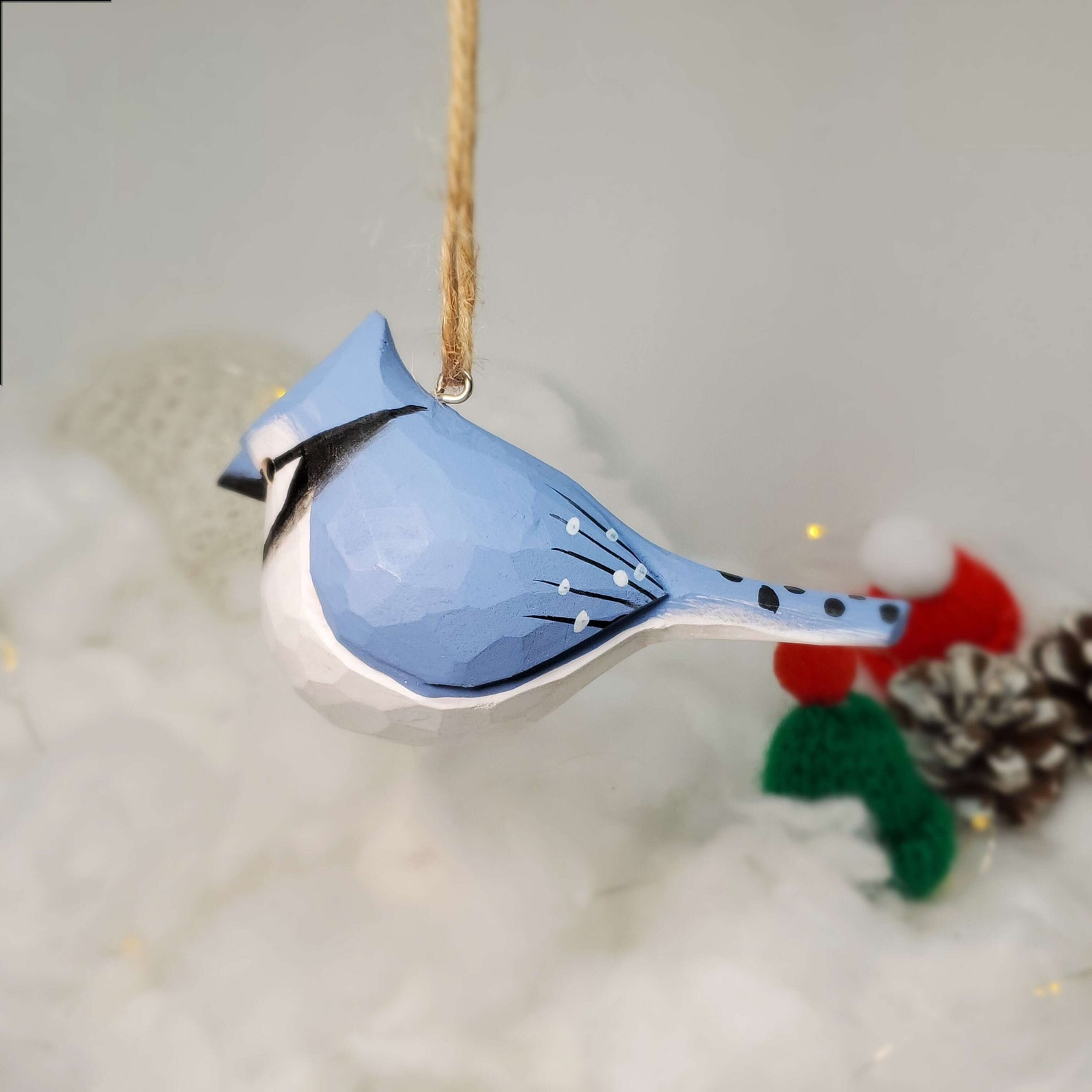 Blue Jay Hanging Christmas Ornaments Wooden Hand Carved Painted Bird - Etsy