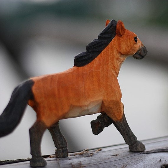 Horse Figurines Hand Carved Painted Wooden Animal Home Decor | Etsy