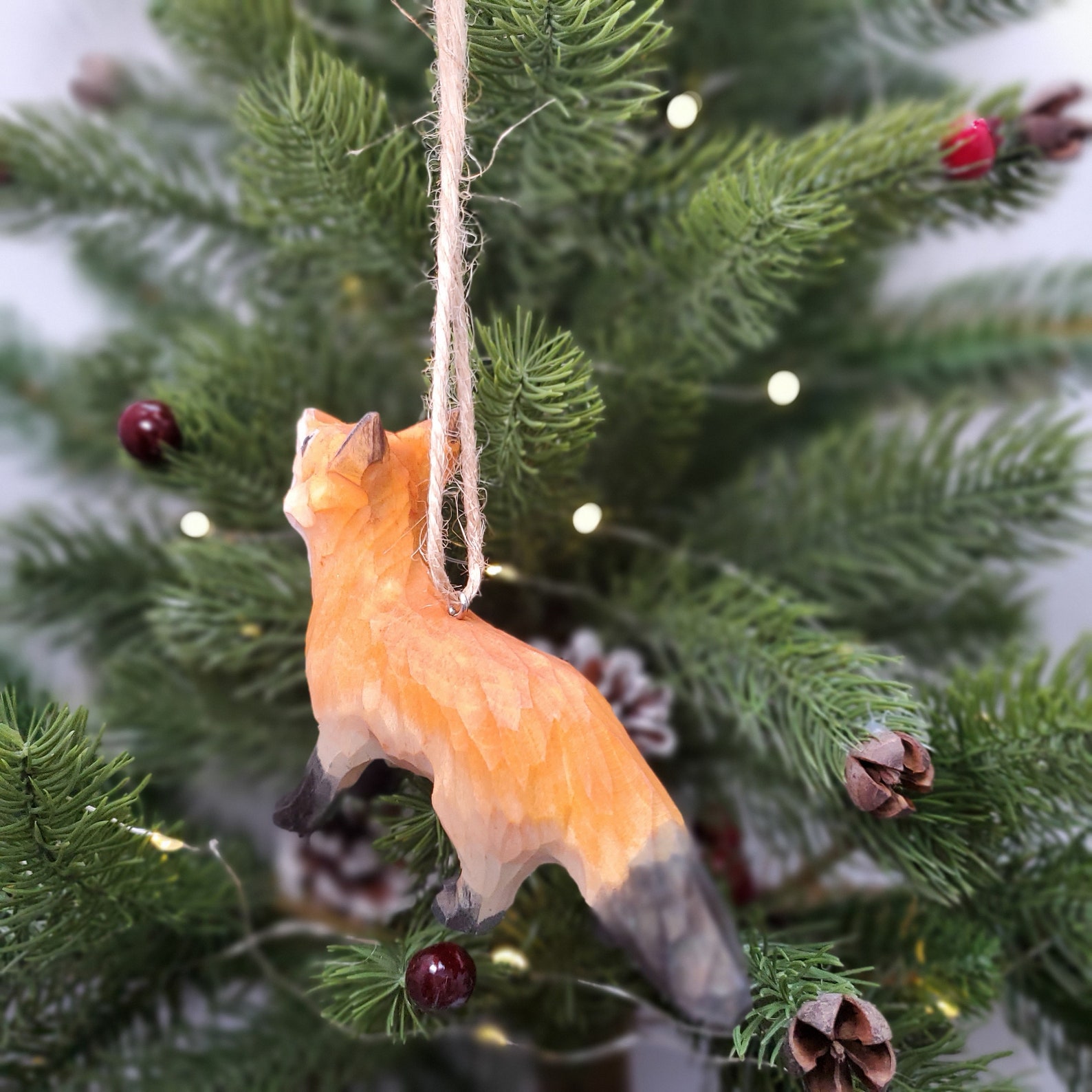 Fox Figurines Hand Carved Painted Wooden Animal Home Decor Sculpture ...