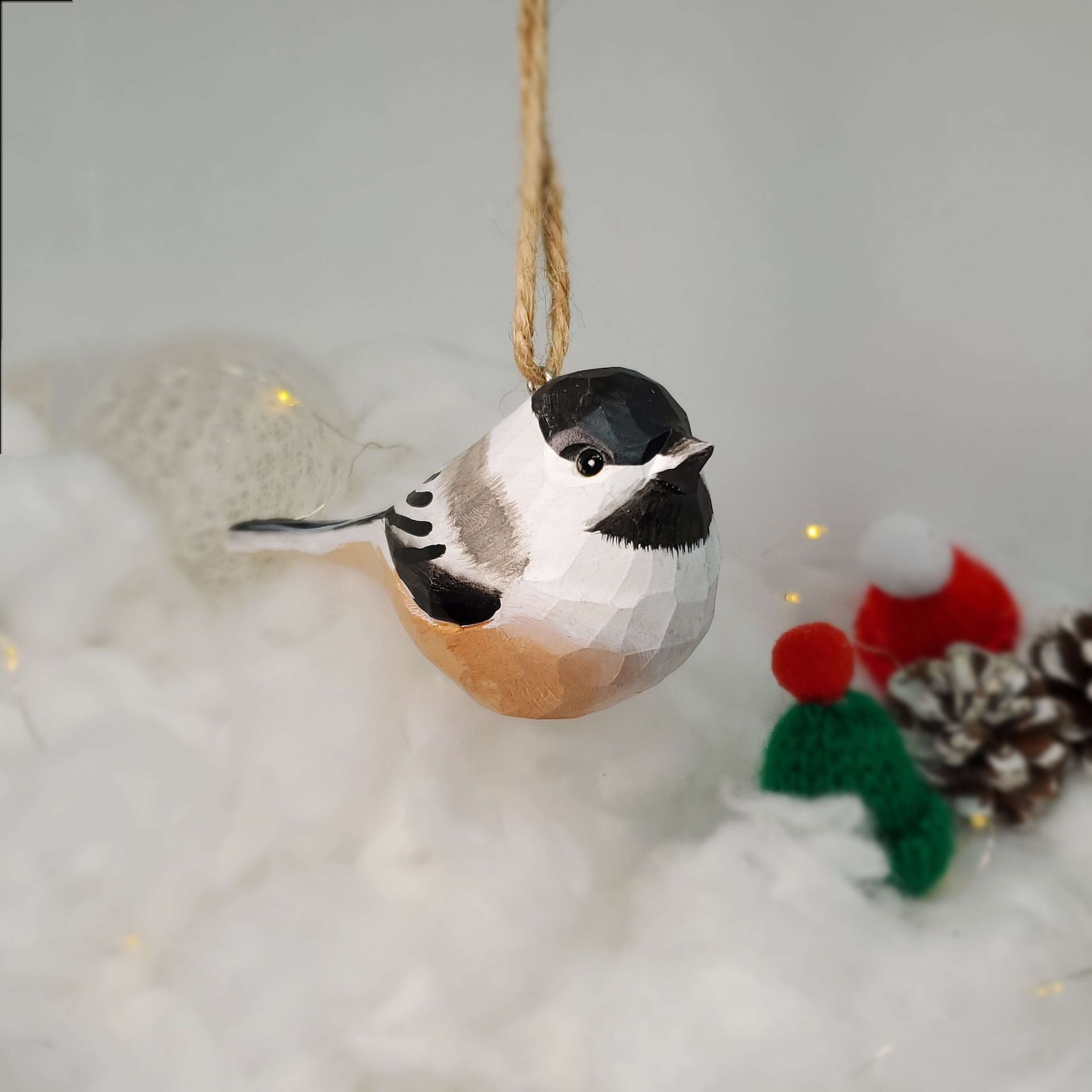Chickadee Hanging Christmas Ornaments Wooden Hand Carved - Etsy