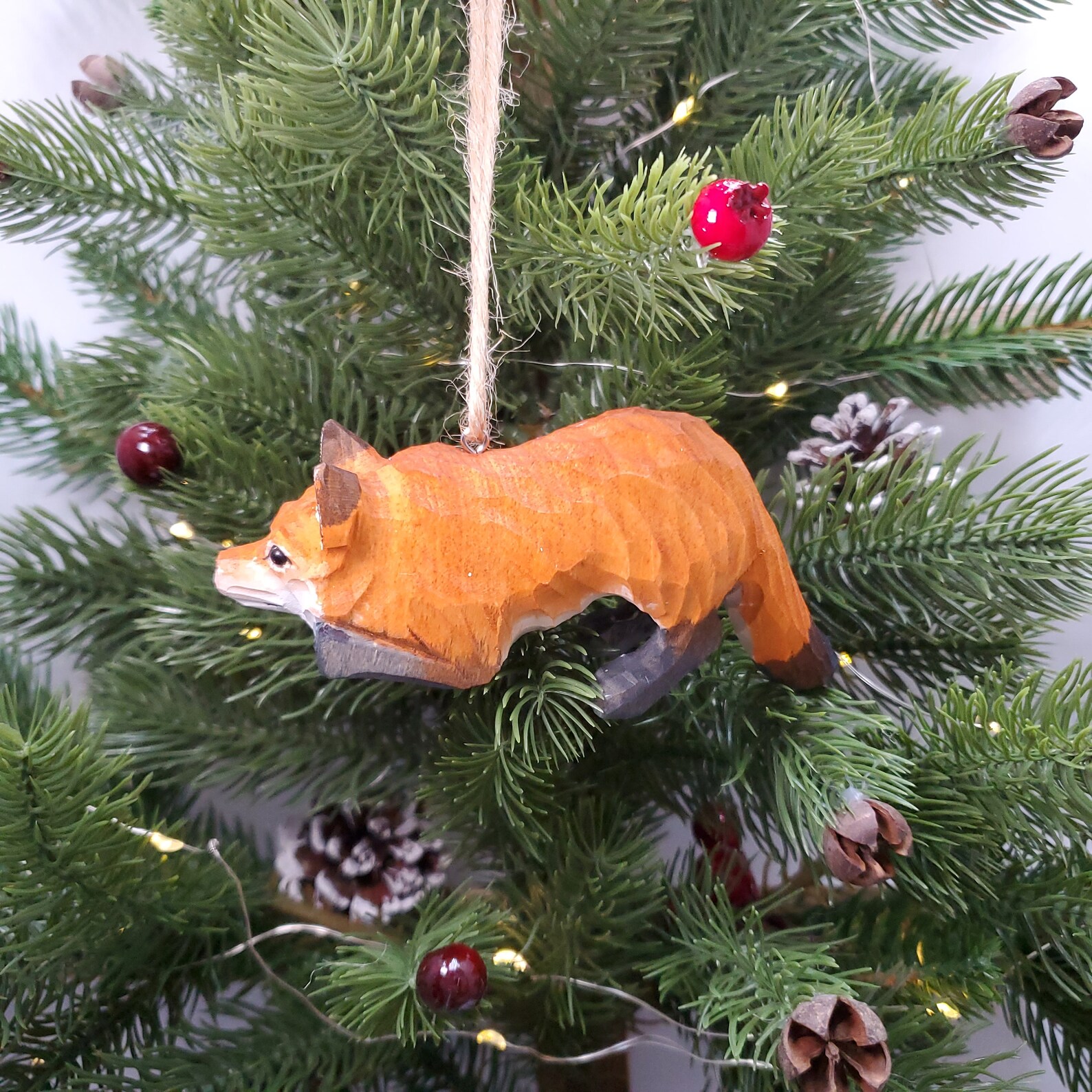 Fox Figurines Hand Carved Painted Wooden Animal Home Decor Sculpture ...