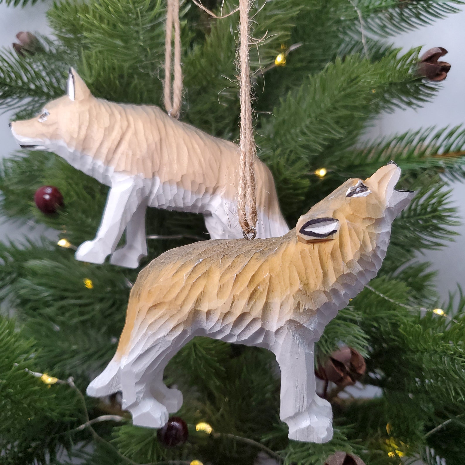 Wolf Figurines Hand Carved Painted Wooden Animal Home Decor - Etsy