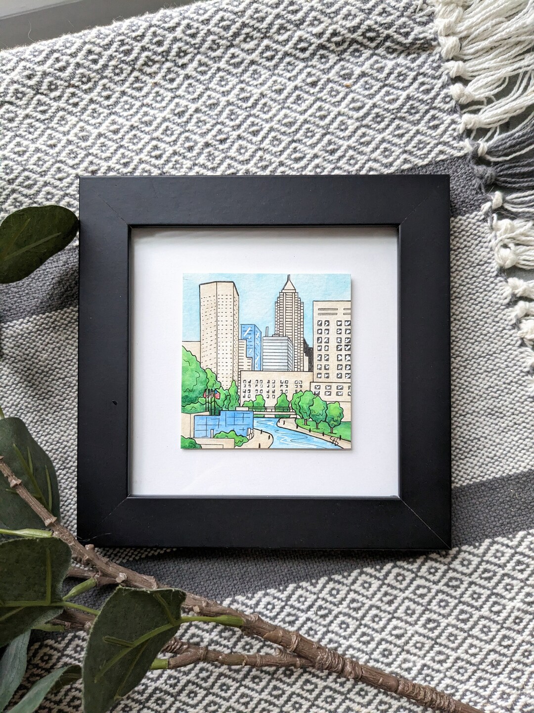 Indy Canal Skyline Hand Drawn Artwork Indianapolis, IN Home Decor Art ...
